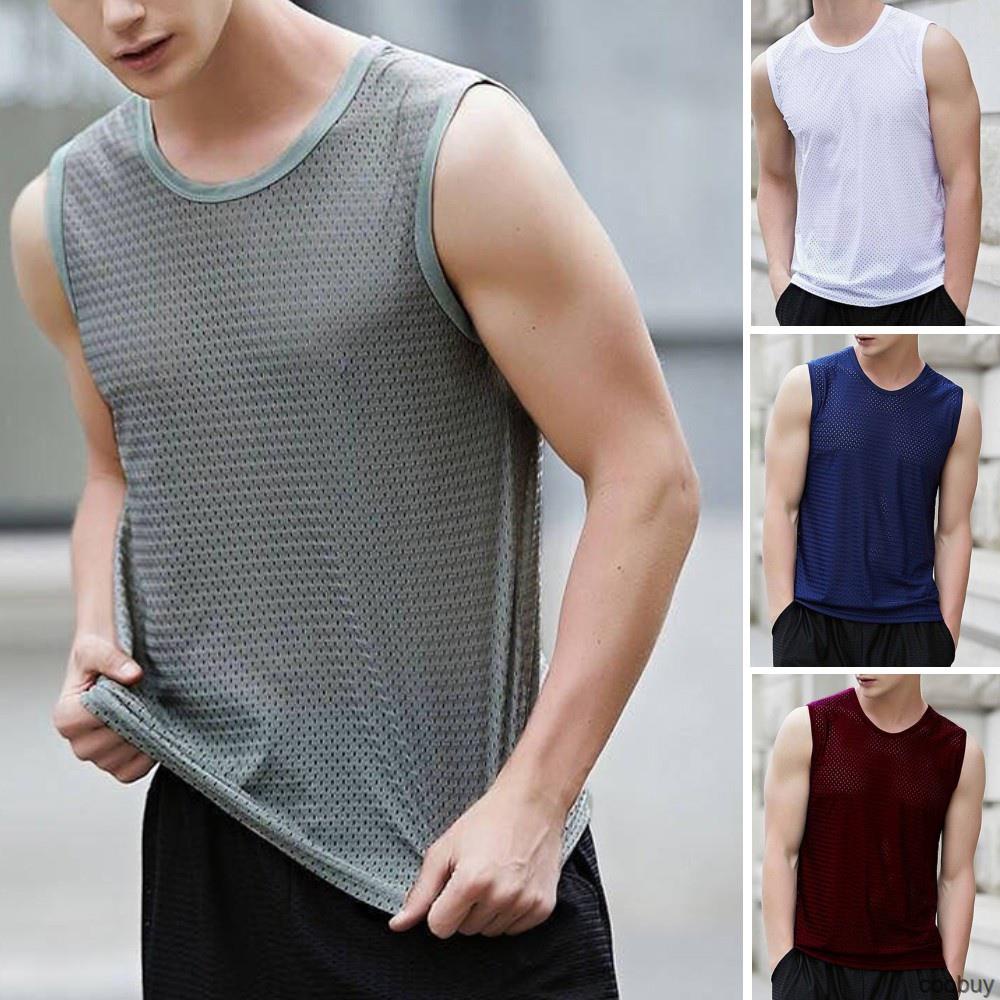 Men Ice Silk Top Bodybuilding Gym Casual Sports Breathable Sleeveless ...