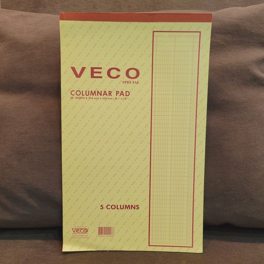 Veco Columnar Pad. 216 X 355 Mm Or 8.5 14 Inc 5 Columns 50 Sheets ...