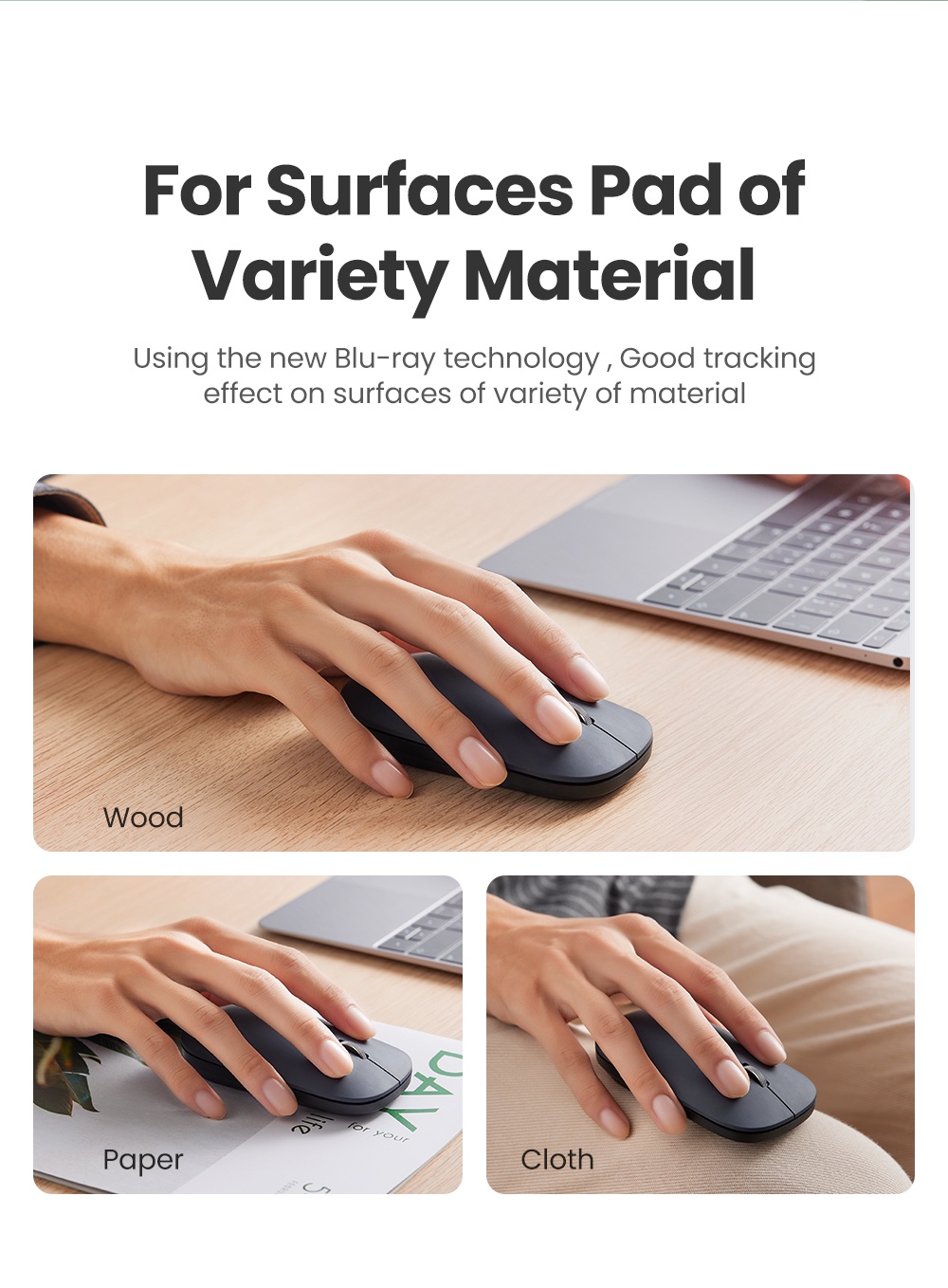 UGREEN Mouse Wireless Silent Mouse 4000 DPI For Computer Laptop Mice ...