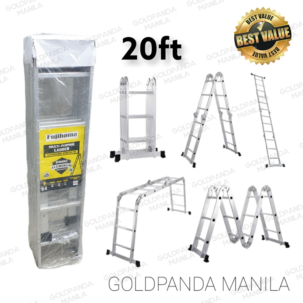 Fujihama 20ft Multi Purpose Ladder, 5x4 Aluminum Foldable Ladder ...