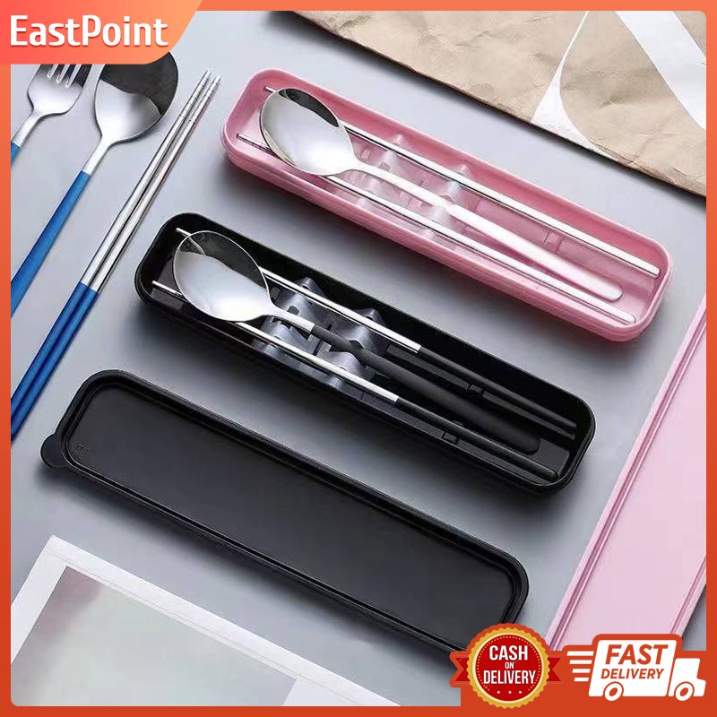 3 in 1 Set Stainless Steel Fork Spoon Chopsticks Set Cutlery Tableware ...