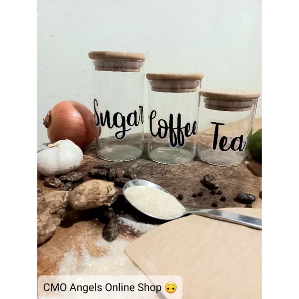 1pc. of Glass Jar with Bamboo Wooden Lid with Free Waterproof Label ...