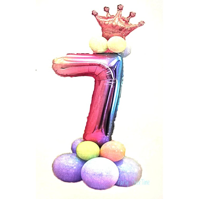12 pc set Ombre / Rainbow Number Foil Balloon (24inches) with Crown ...