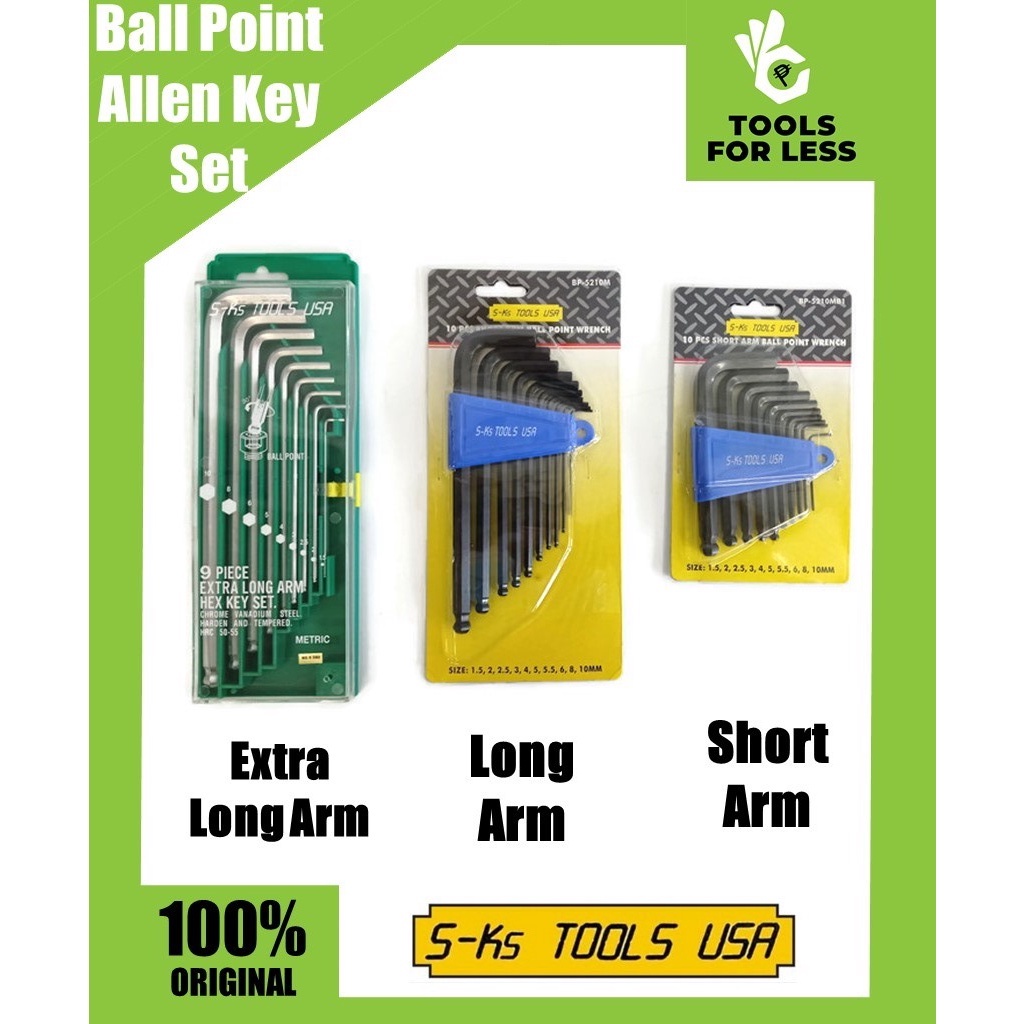 SK-S Ball Point Allen Key Wrench (Short Arm, Long Arm & Extra Long Arm ...