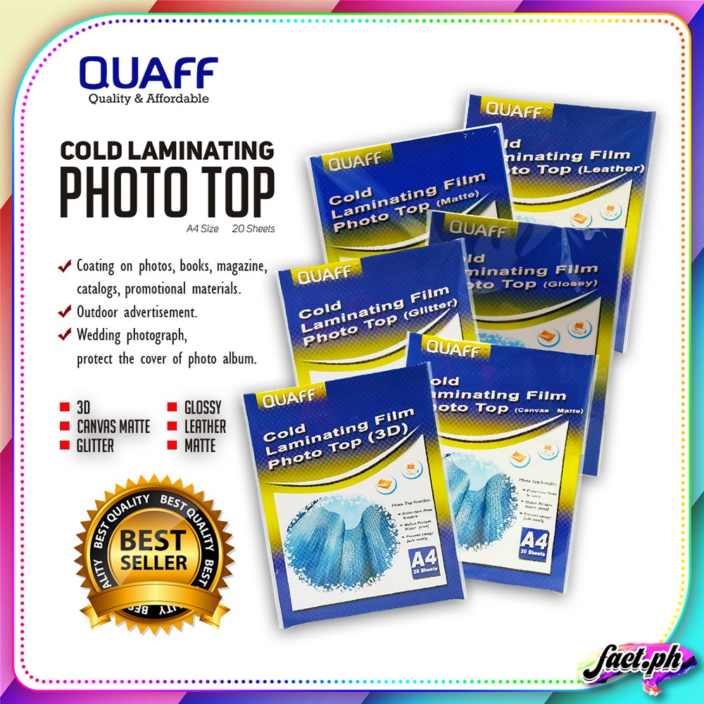 QUAFF Photo Top A4 Size Cold Laminating Film 216x303mm (20sheets ...