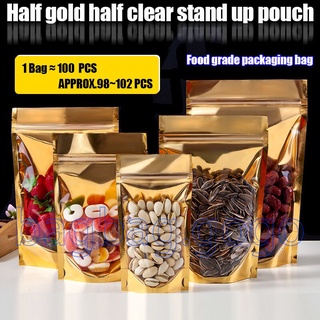 100PCS Half Gold Aluminum Half Clear Stand Up Pouch with Zip Lock ...