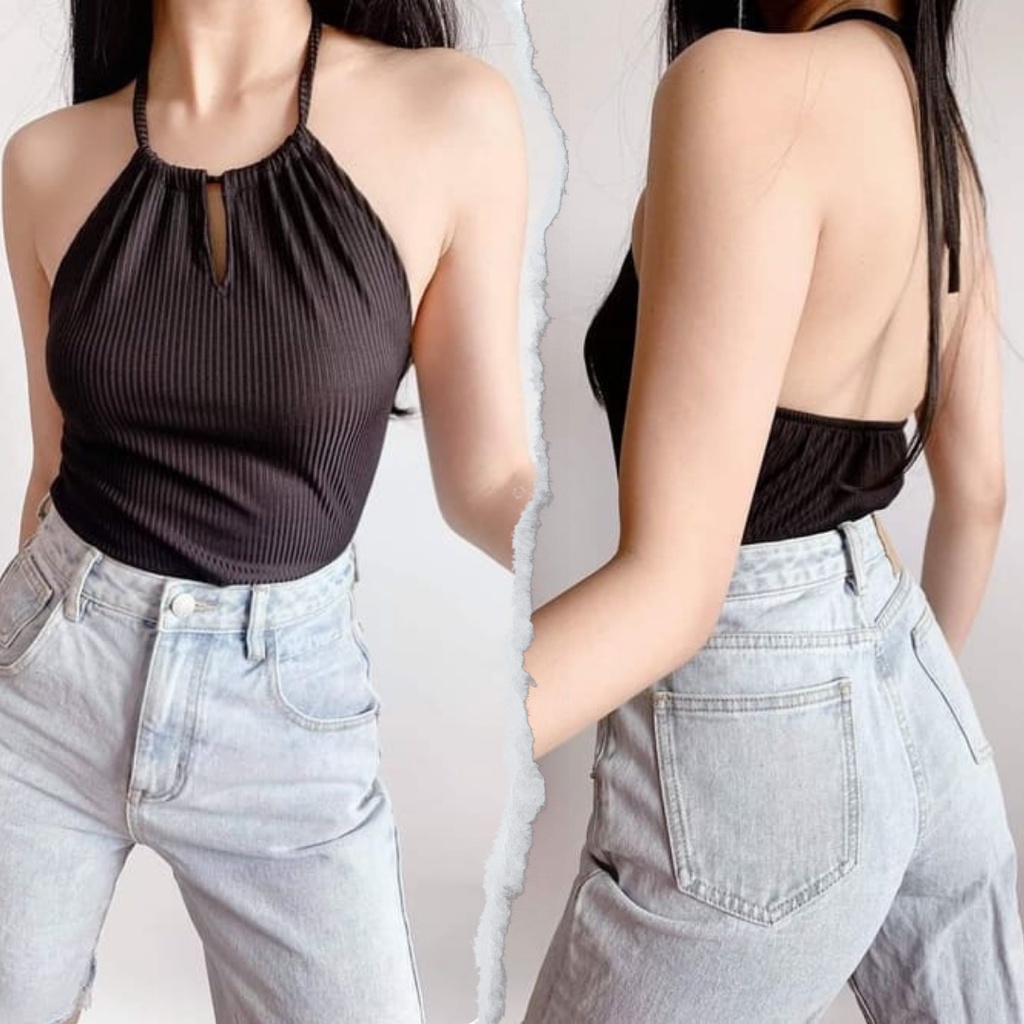 Cod Handh 6243 Elle Backless Strap Knitted Crop Top Self Tie Croptop