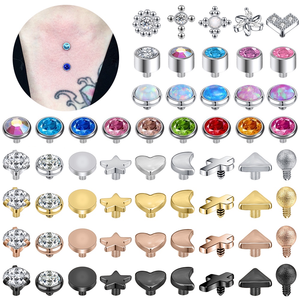 1 Set 2.5/3/4mm Surgical Steel Crystal Micro Dermal Piercing Opal ...