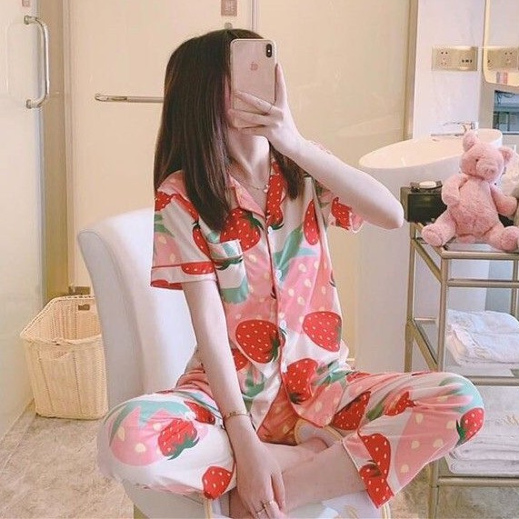Strawberry Sleepwear Shortsleeve Pajama Set Poly Cotton | Shopee ...