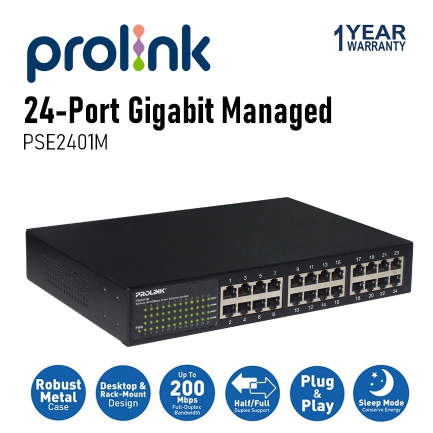 PROLiNK PSE2410M 24-Port Fast Ethernet Rack-Mount 10/100Mbps Switch ...