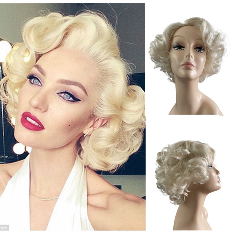European American Short Curly Hair Wig Head Girl Marilyn Monroe ...
