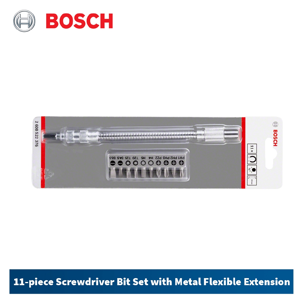 Bosch 11-piece screwdriver bit set with metal flexible extension (200mm ...