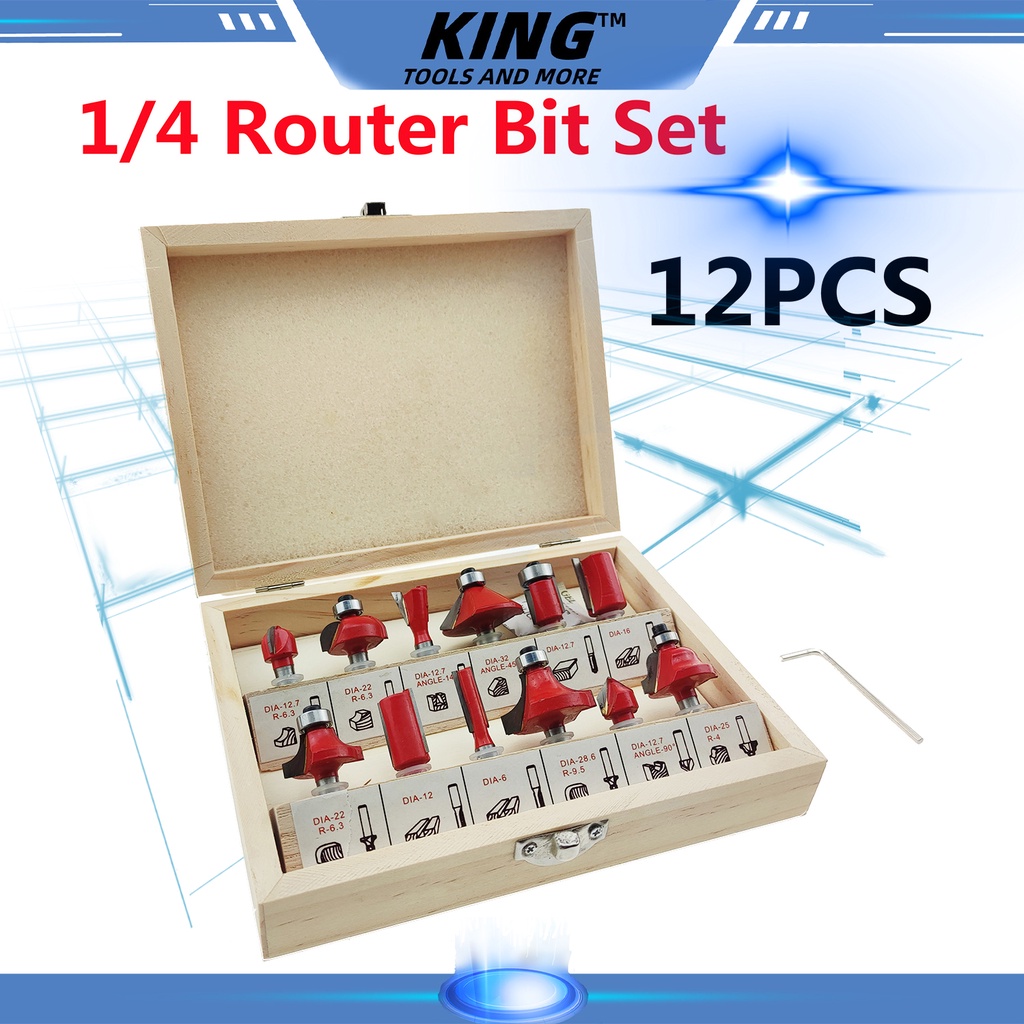 12PCS 1/4 Inch Shank Tungsten Carbide Tipped Router Bits Set ...