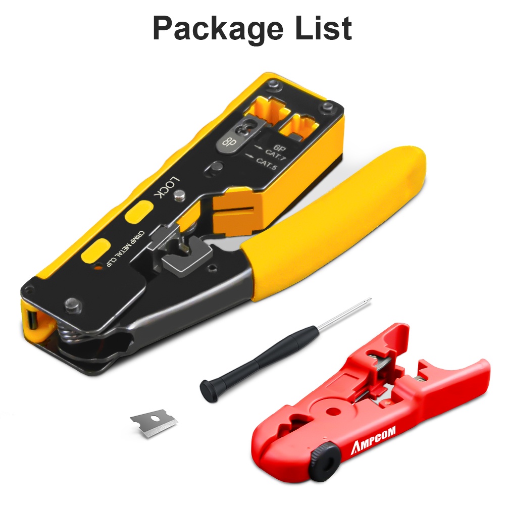 Ampcom Rj45 Rj11 Pass Through Crimping Tool For Cat7/6A Cat6/5 Ethernet ...