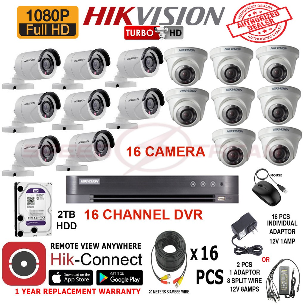 HIKVISION 2MP 16 CAMERA 16 CHANNEL DVR 2TB HDD TURBO HD CCTV PACKAGE ...