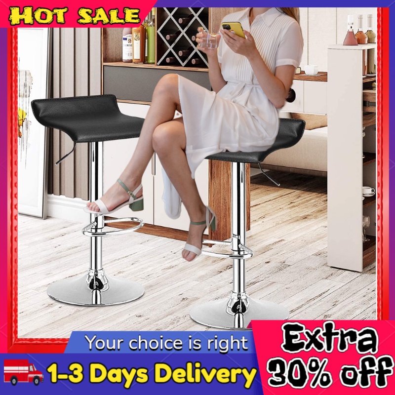 Set of 2 Air Lift Adjustable Swivel Bar Stools with Black Seat For ...