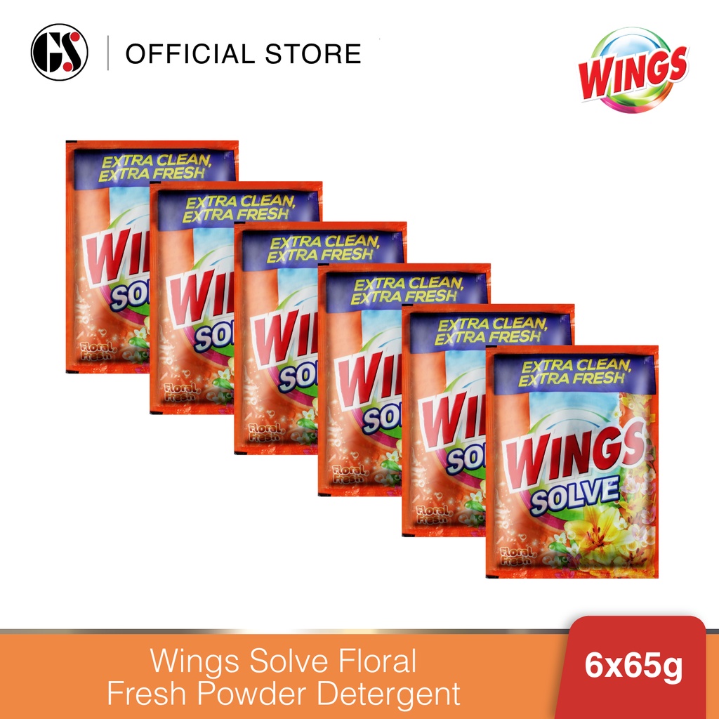 Wings Solve Floral Fresh Powder Detergent 65g (6sachets) | Shopee ...