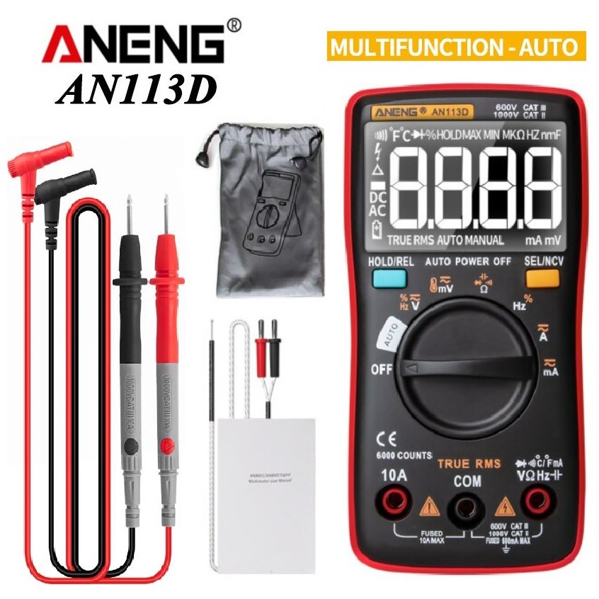 Aneng AN113D Handheld Digital Multimeter Tester LCD w/ Backlight AC/DC ...