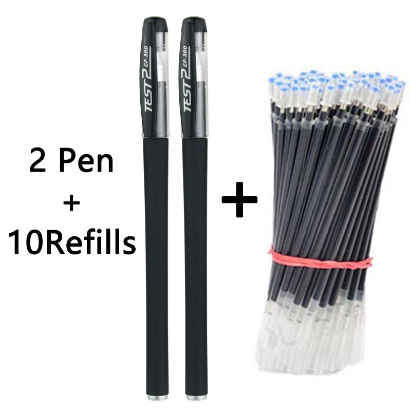2 pen + 10 refill ballpen set Gel pen black gel ink color Office ...