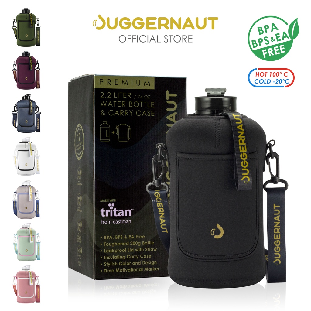 Juggernaut Bottle with Carry Case - 2.2L Half Gallon Water Bottle and ...