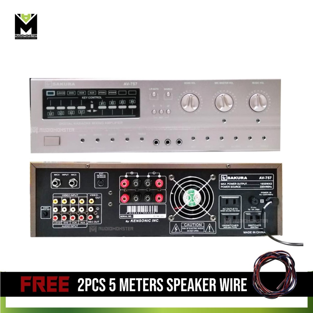 Sakura AV-757 1650 Watts x 2CH Digital Karaoke Mixing Amplifier ...