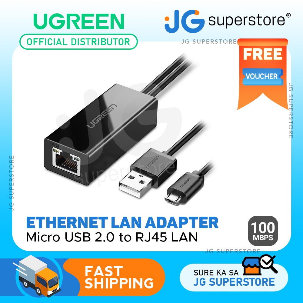 UGREEN Micro USB 2.0 to RJ45 LAN Adapter with 10/100 Mbps Network Speed ...