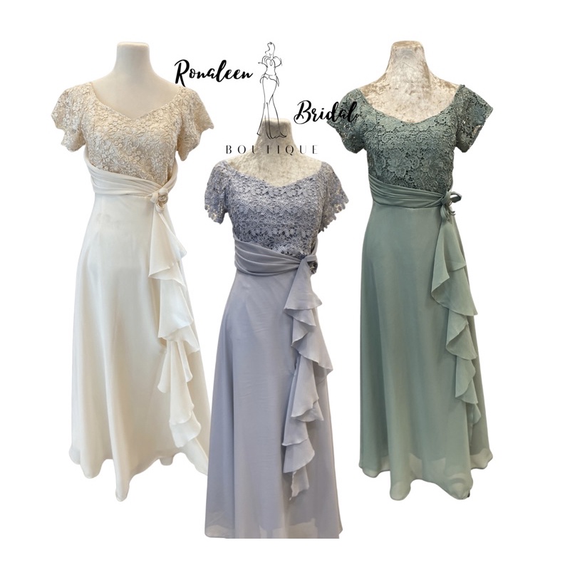 [S to 5XL] Mother of the Bride (Shortsleeves) Side Pleated / Ninang Gown / Secondary Sponsor ...