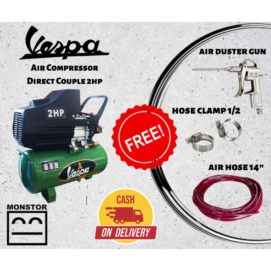 VESPA Air Compressor 2hp Direct Couple W/FREE Air hose, Air duster ...