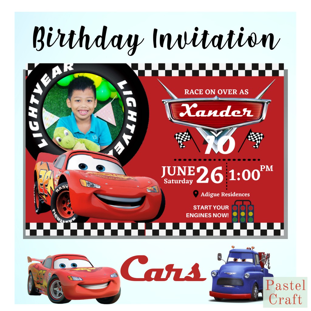 Cars Birthday Invitation with Customized Sticker Seal 4R / 3R Size ...