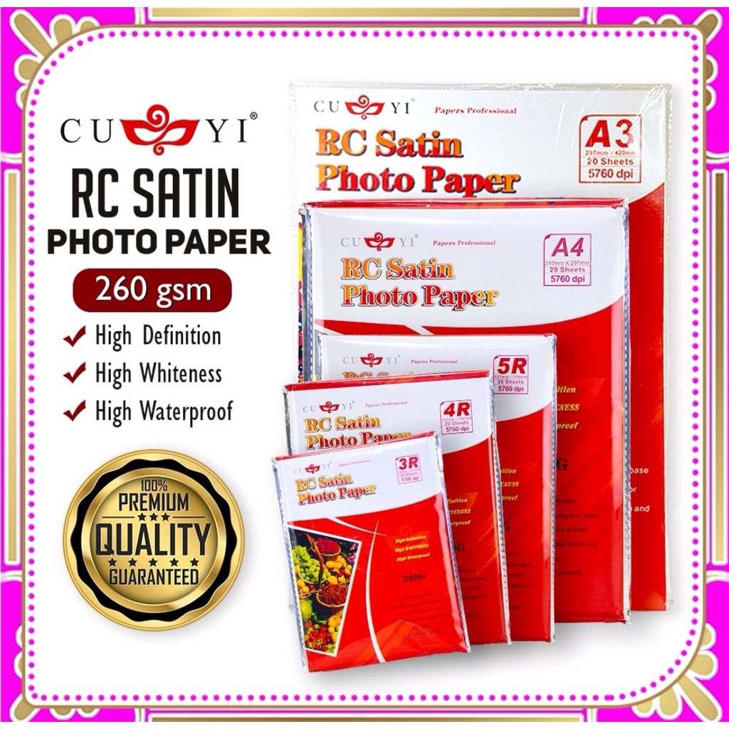 CUYI RC Rough Satin Photo Paper 260GSM A4 // 5R // 4R // 3R size (20 ...
