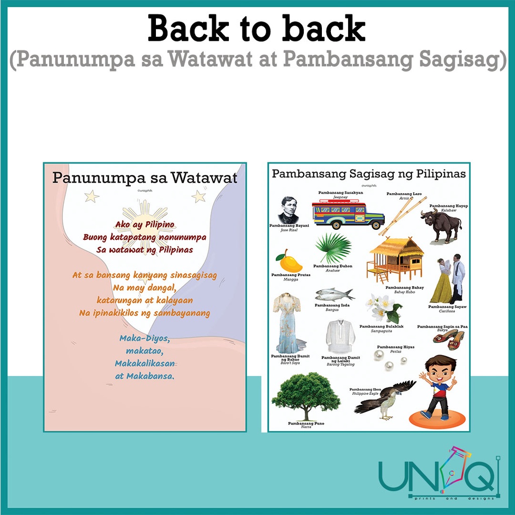 UNIQ Filipino Laminated Educational Wall Charts (Lupang Hinirang ...