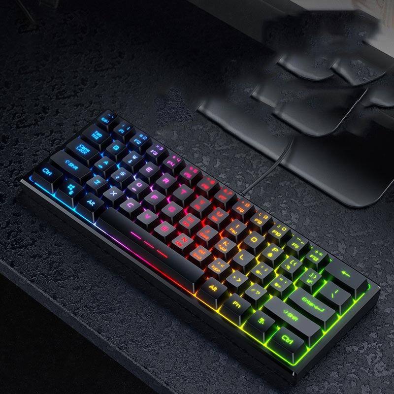 FOREV 61 Keys Wired Mini Gaming Keyboard Mechanical Feeling Keyboard ...