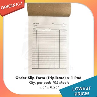 Order Slip Form Triplicate x 1 Pad | Shopee Philippines