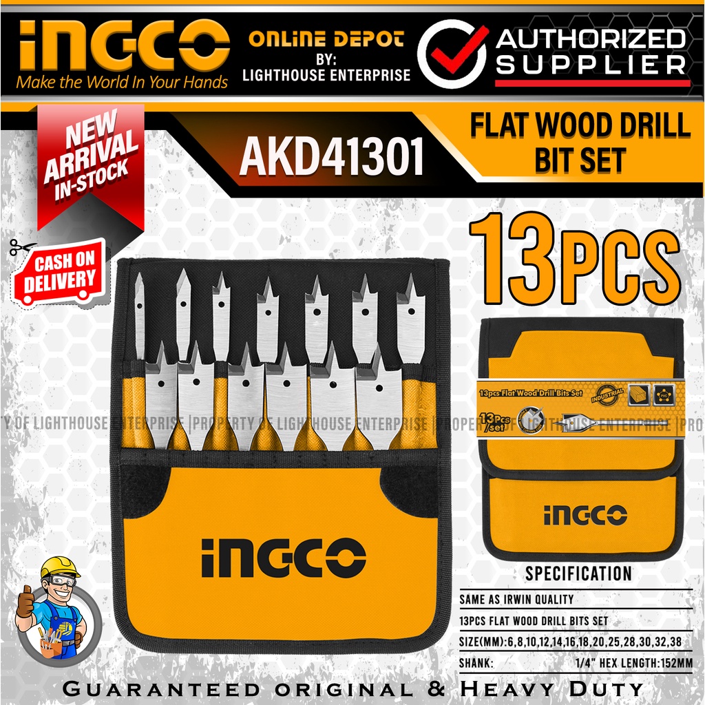 INGCO 13pcs Flat Wood Drill Bits Set (AKD41301) *LIGHTHOUSE ENTERPRISE* | Shopee Philippines