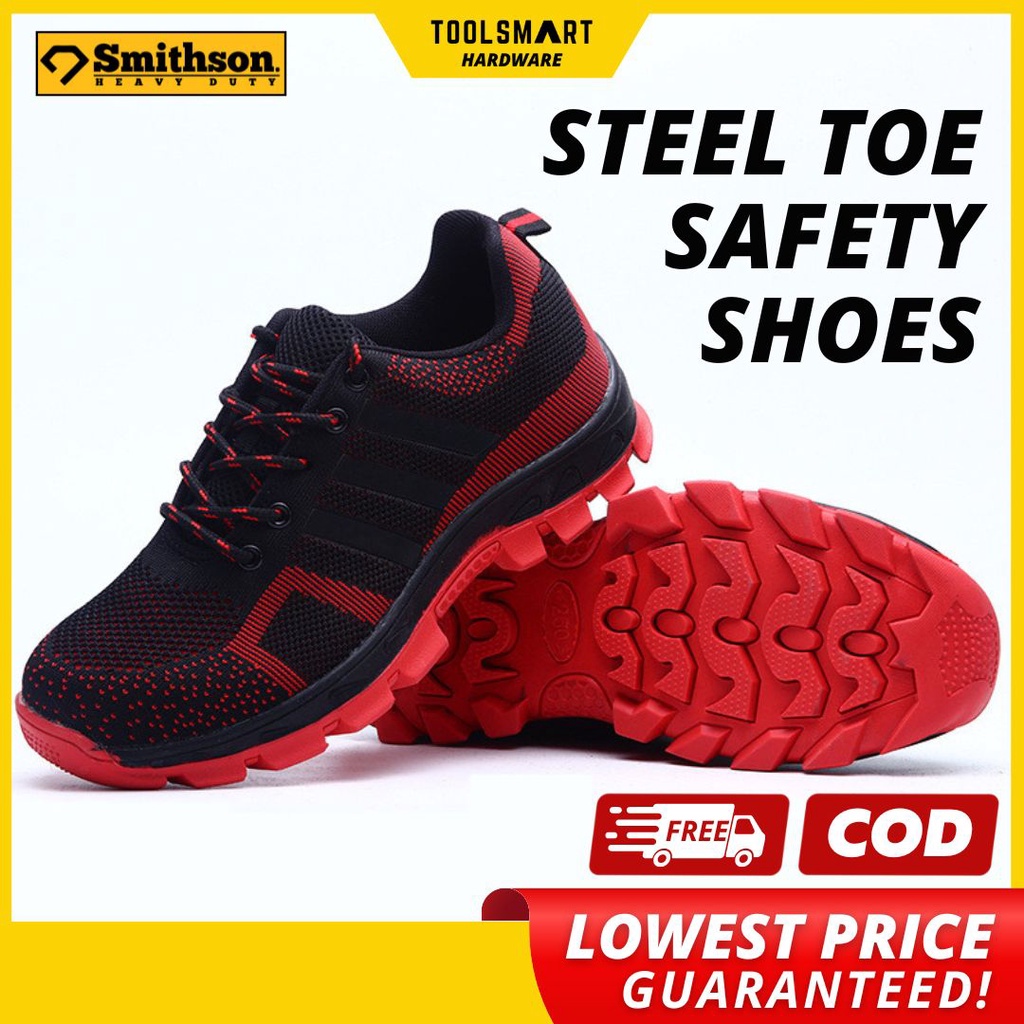 SMITHSON Steel Toe Safety Shoes Black Red Breathable Anti Slip And ...