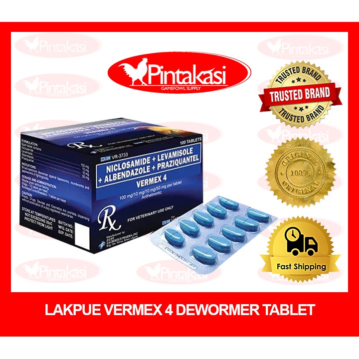 10 tablets LDI Vermex 4 Anthelmintic / Dewormer for Gamefowl Rooster ...