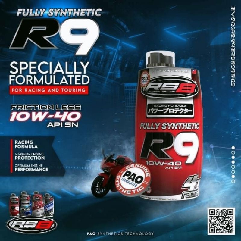 RS8 R9 ENGINE OIL 10W-40 API SM FULLY SYNTHETIC 1LITER | Shopee Philippines