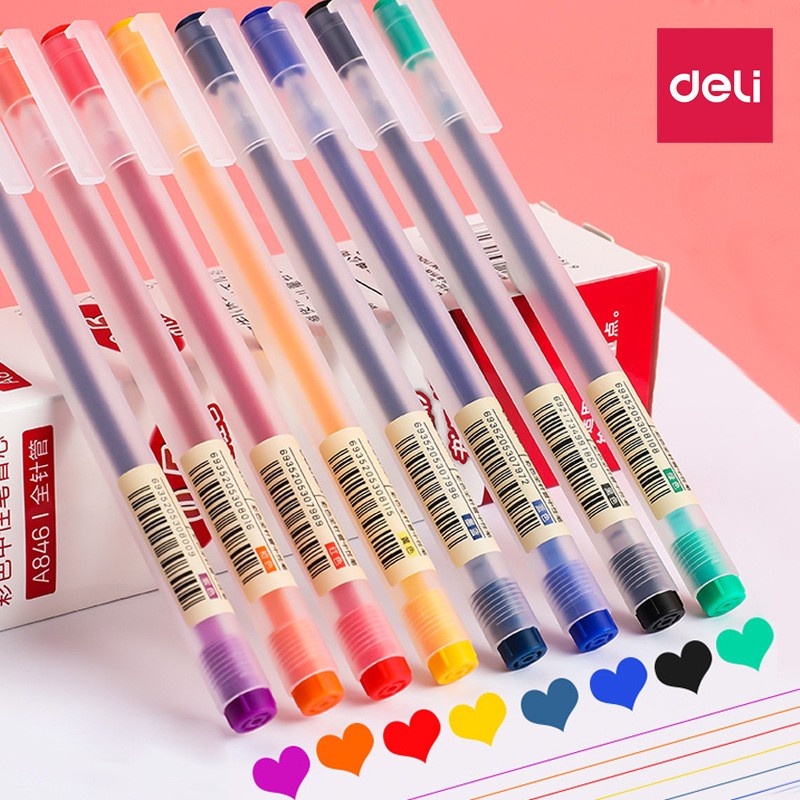 DELI 8 Colors Gel Pen 0.5mm Colorful Gel Ink Pen Black Blue Color ...