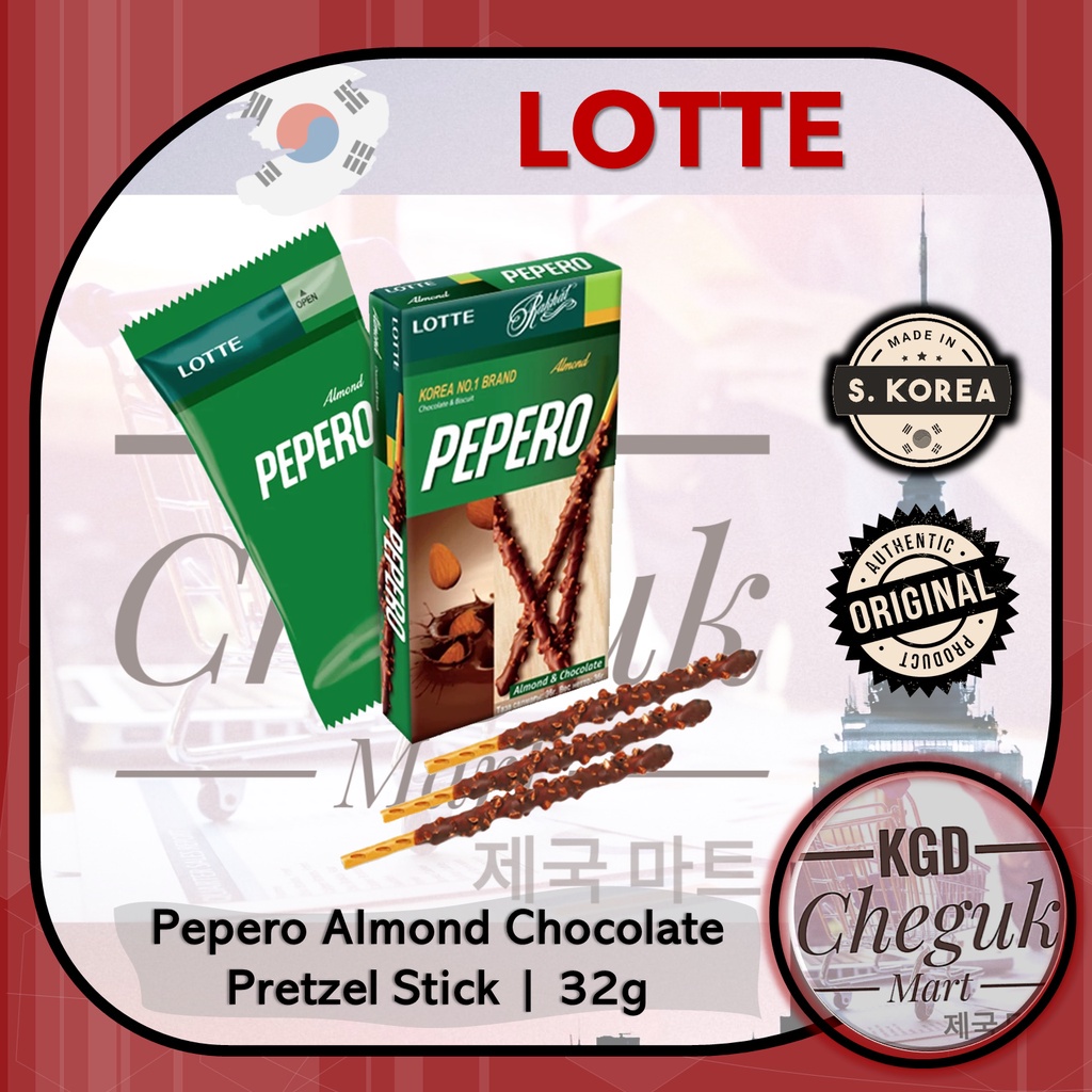Lotte Pepero Almond Choco Chocolate Korean Pretzel Biscuit Stick Snacks