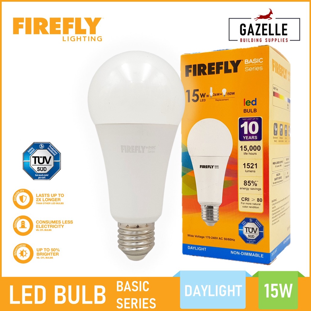 Firefly Basic Series LED A Light Bulb - 15 Watts Daylight | Shopee ...