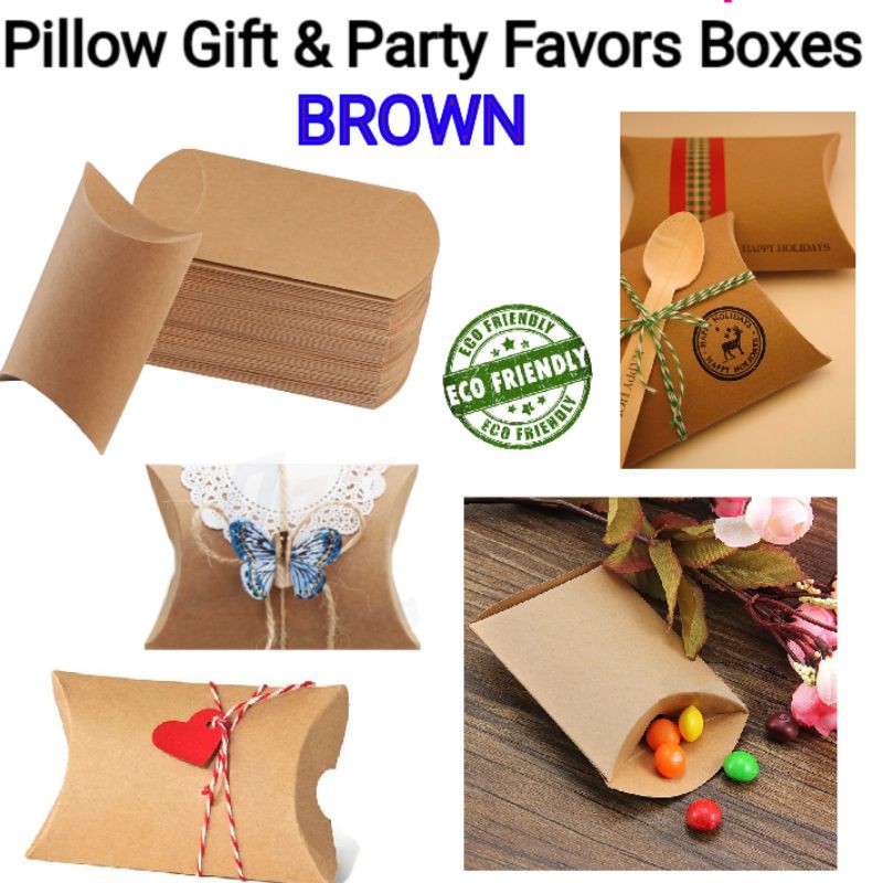 (3 Pieces) Pillow Gift & Party Favors Boxes - KRAFT (BROWN) | Shopee ...