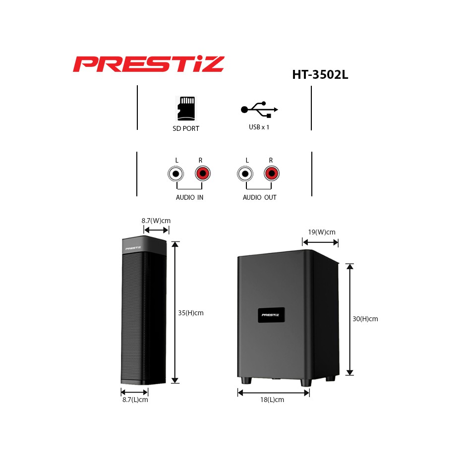 Prestiz 2.1 Bluetooth Home Theater Convertible Sound Bar Speaker ...