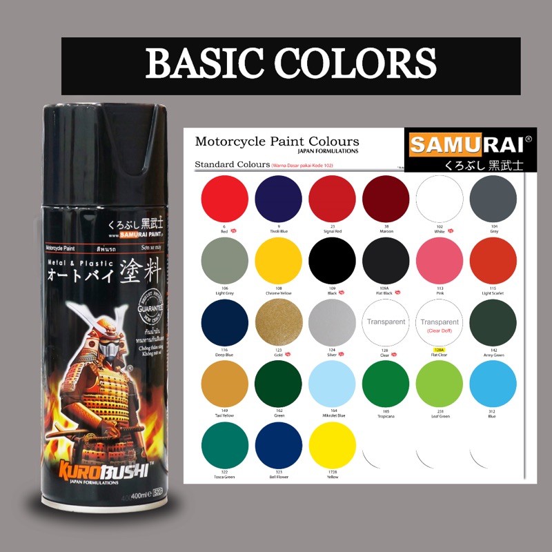 Samurai Spray Paint Standard Colors Made In Malaysia Shopee Philippines ...