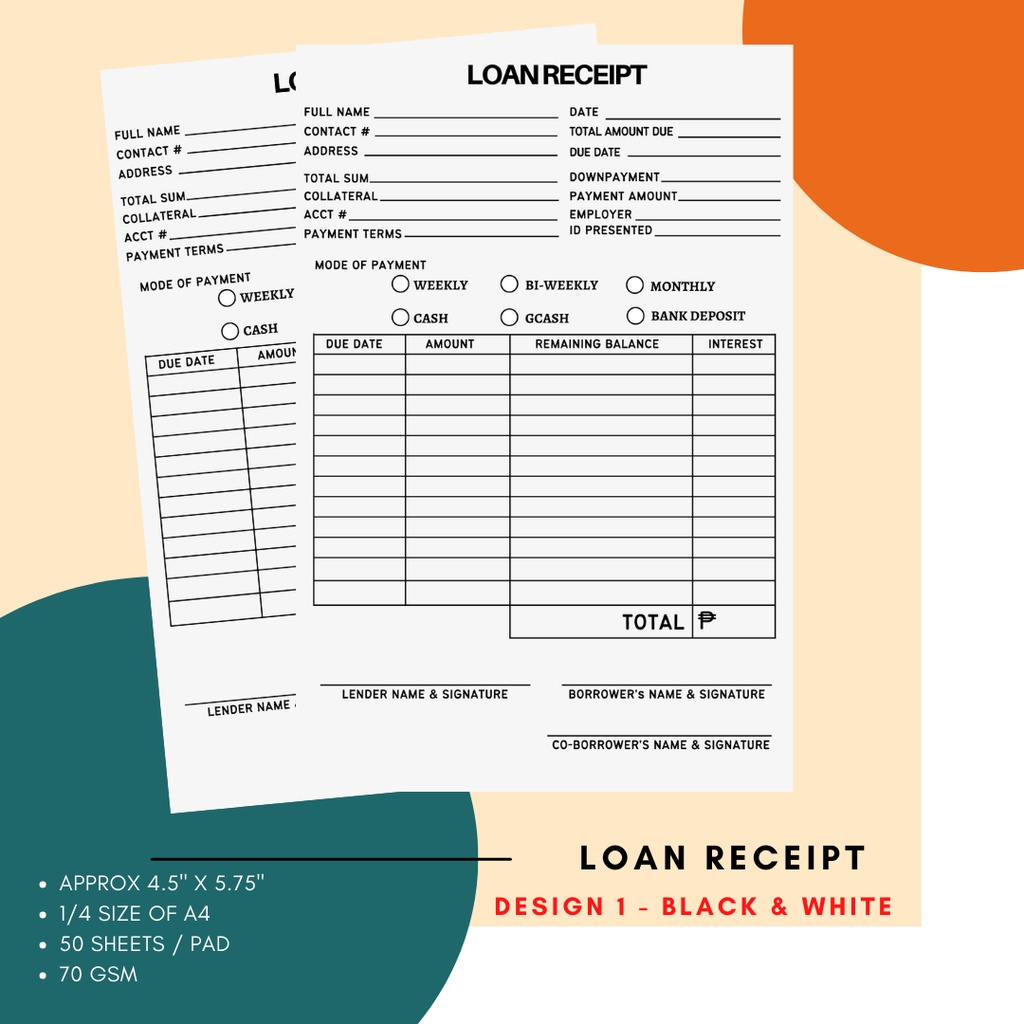 LOAN RECEIPT Notepad / MONEY LENDER RECEIPT Available in A5 and A6 Size ...