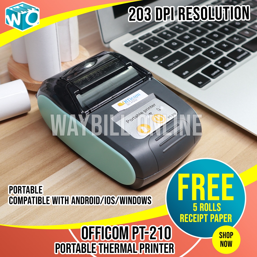 PT-210 Portable Receipt Printer Bluetooth (BLUE) Wireless Thermal ...