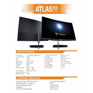 Gamdias Atlas HD275C 27" 144HZ CURVED GAMING Monitor | Shopee Philippines