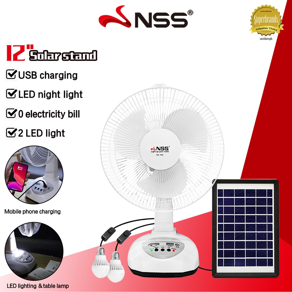 NSS Solar Fan 12Inch Rechargeable Fan Desktop Solar Electric fan with ...