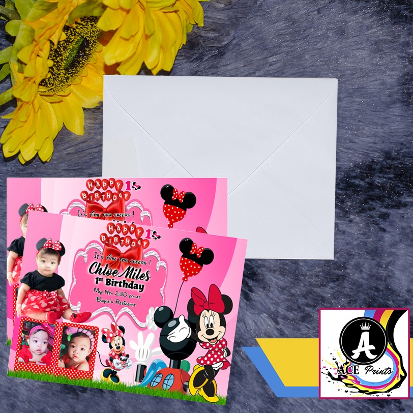 Invitation Card for Birthday Minnie Mouse FREE Envelope | Shopee ...