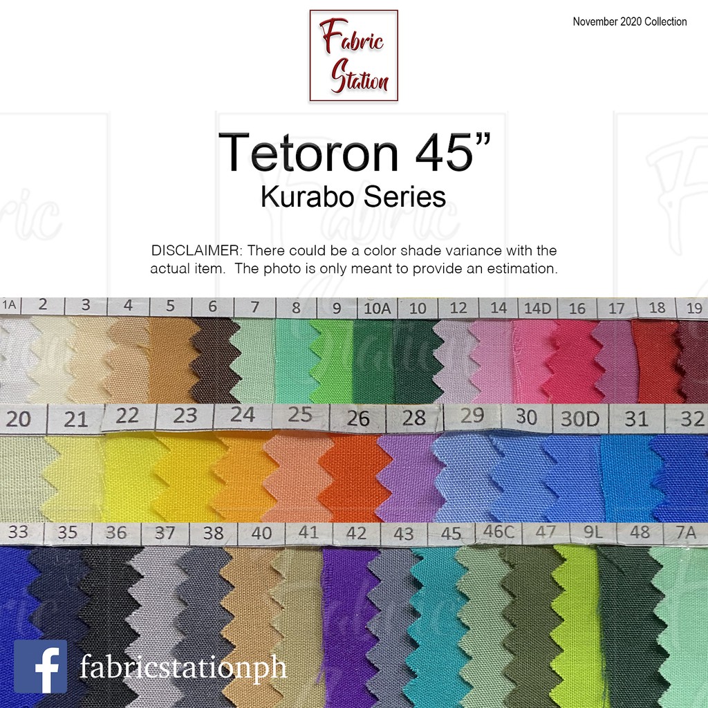 Tetoron Kurabo Fabric 45" (SET A) for Lining, Pockets, Uniforms ...
