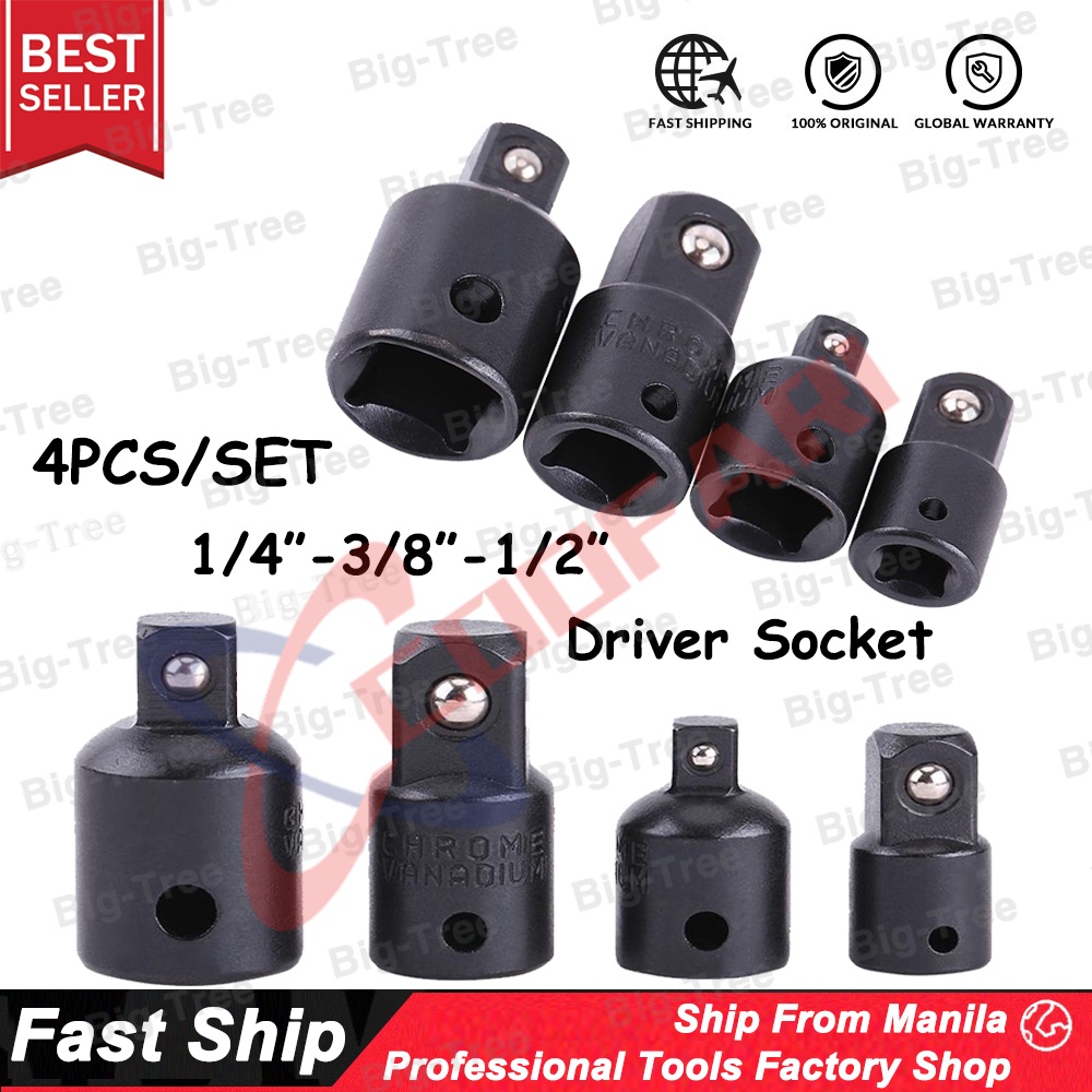 COOFARI 4pcs 1/4 3/8 1/2 Drive Socket Adapter Converter Reducer Air ...